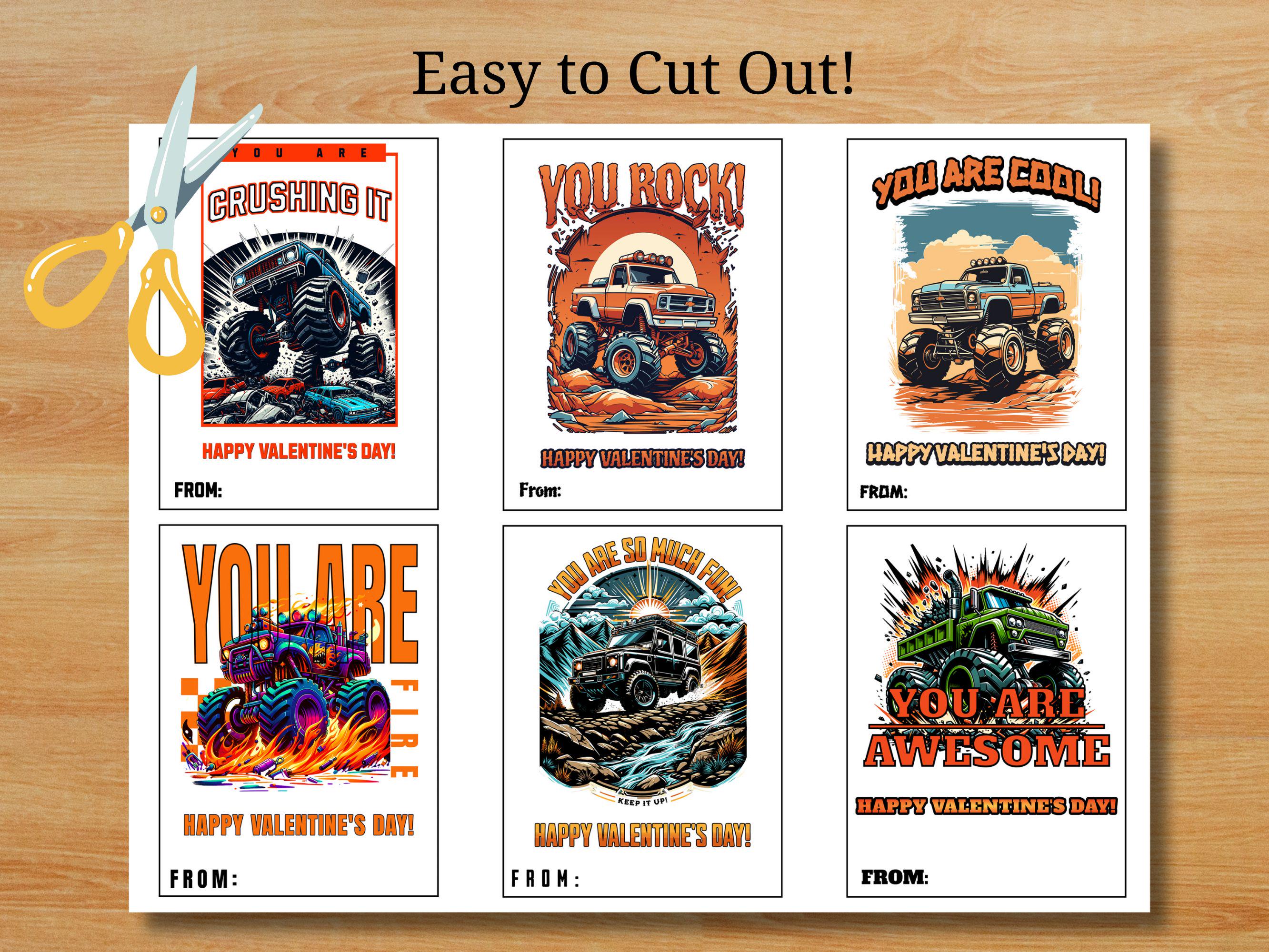 Monster Truck Valentine's Day Cards for Boys Printable Elementary Class ...
