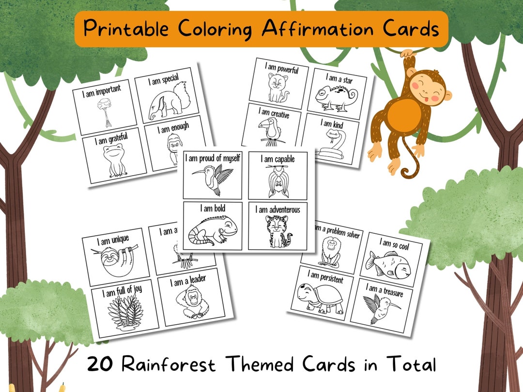 Lunchbox Notes for Kids: Printable Coloring Affirmation Cards Animal ...