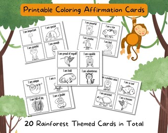 Lunchbox Notes for Kids: Printable Coloring Affirmation Cards Animal ...