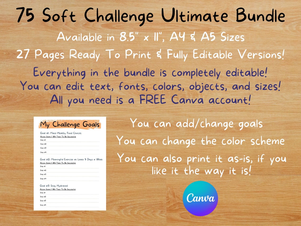 75 Soft Challenge Tracker Printable Editable, 75 Soft Tracker, 75 Soft ...