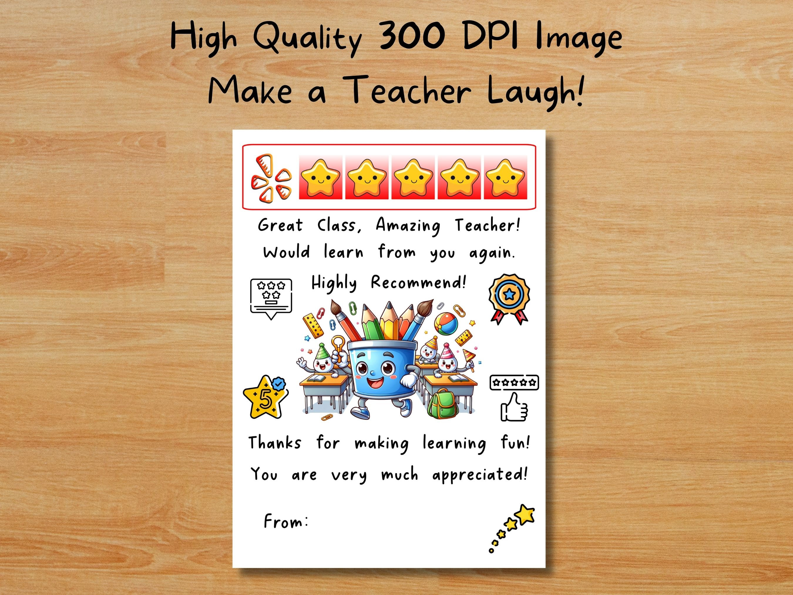 Funny Teacher Thank You Card Printable Teacher Appreciation Card Five ...