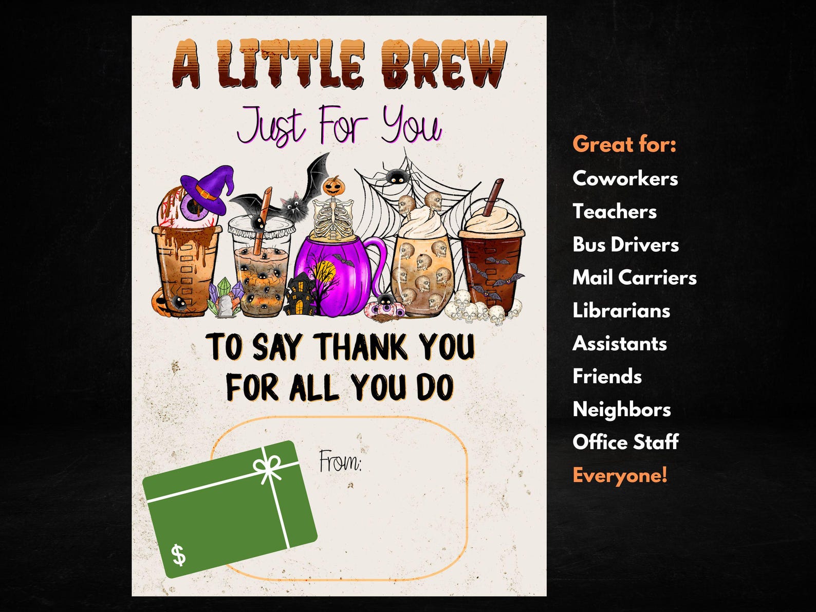 Funny Halloween Coffee Thank You Card: Printable Gift Card for Teachers ...