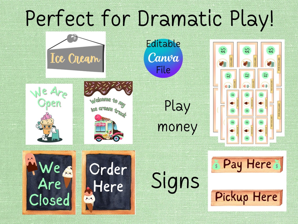 Dramatic Play Ice Cream Shop Printable, Pretend Play Printables ...