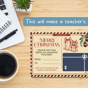 Teacher Christmas Gift Card Holder Printable, PTA PTO Teacher ...