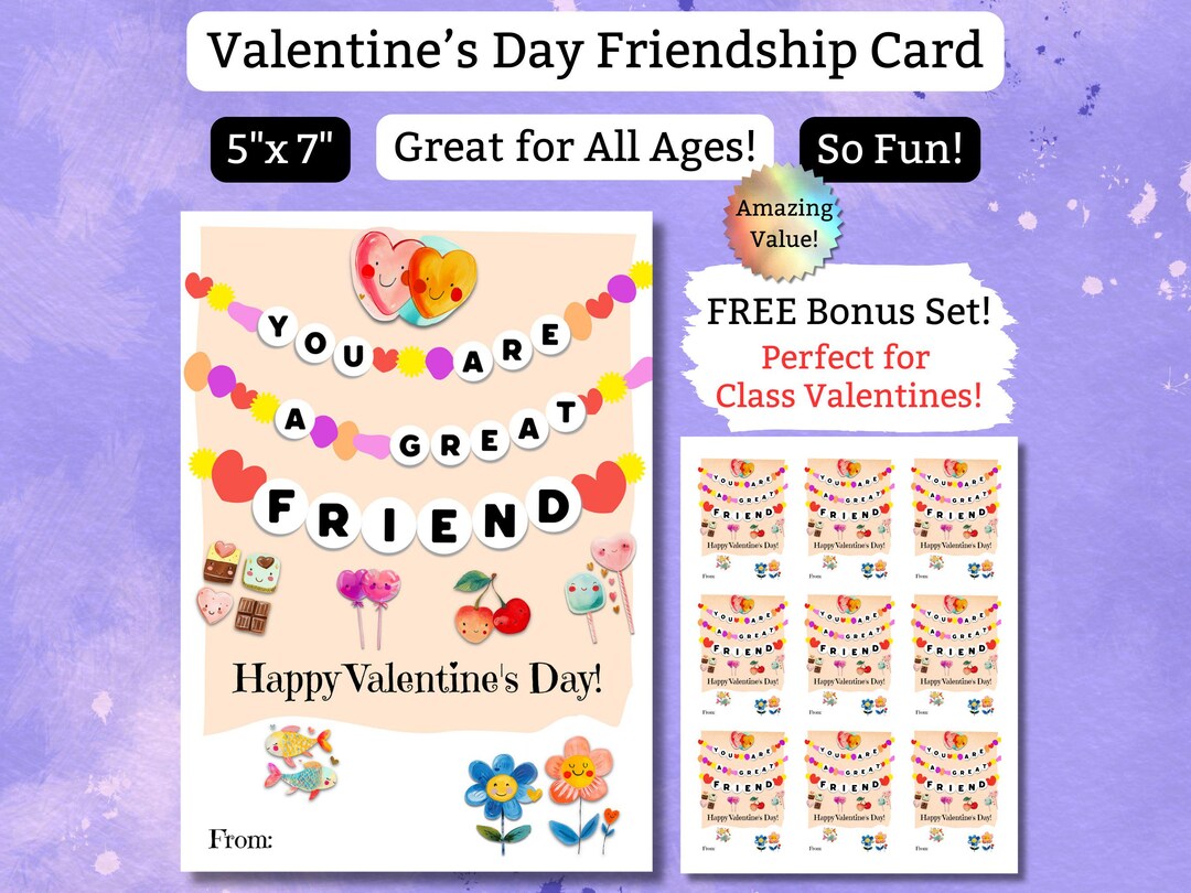 Friendship Bracelet Valentine's Day Card Printable Elementary Class ...