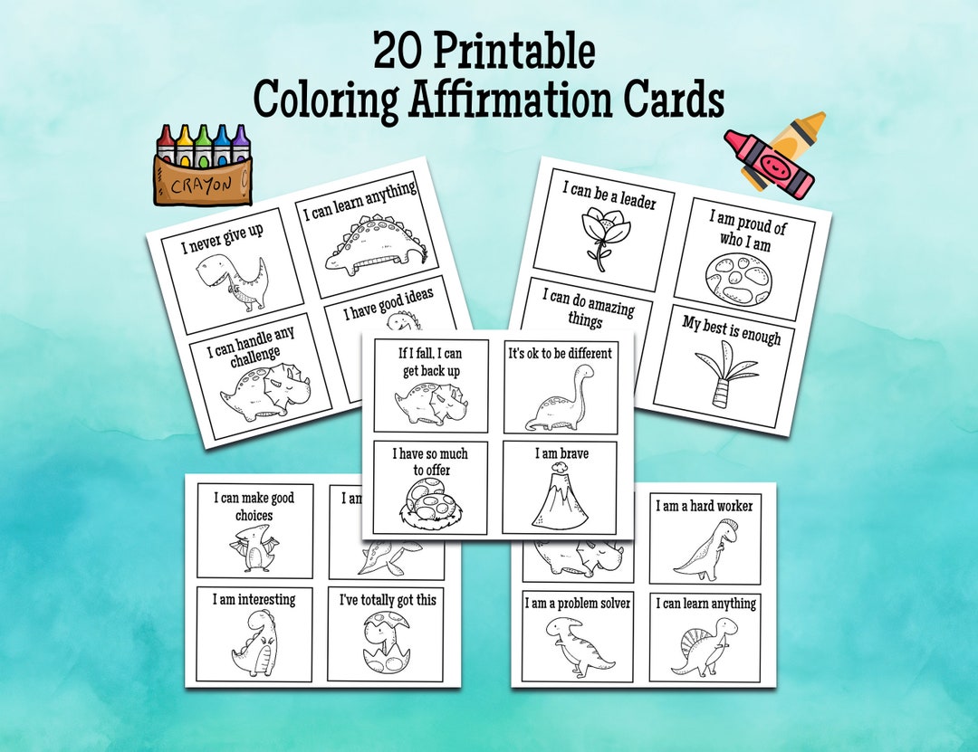 Coloring Affirmation Cards Printable Dinosaur Coloring Pages for Kids ...
