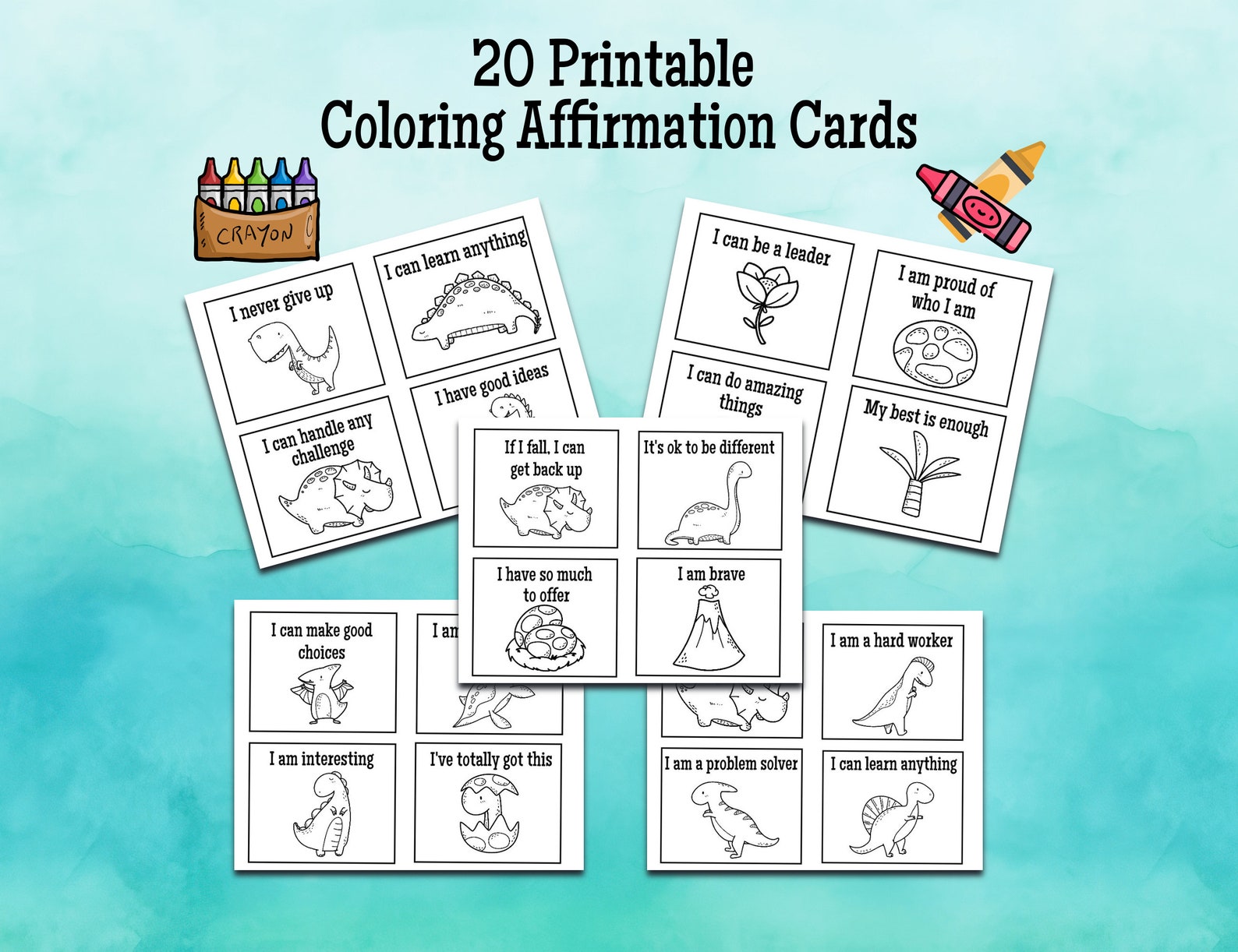 Coloring Affirmation Cards Printable Dinosaur Coloring Pages for Kids ...