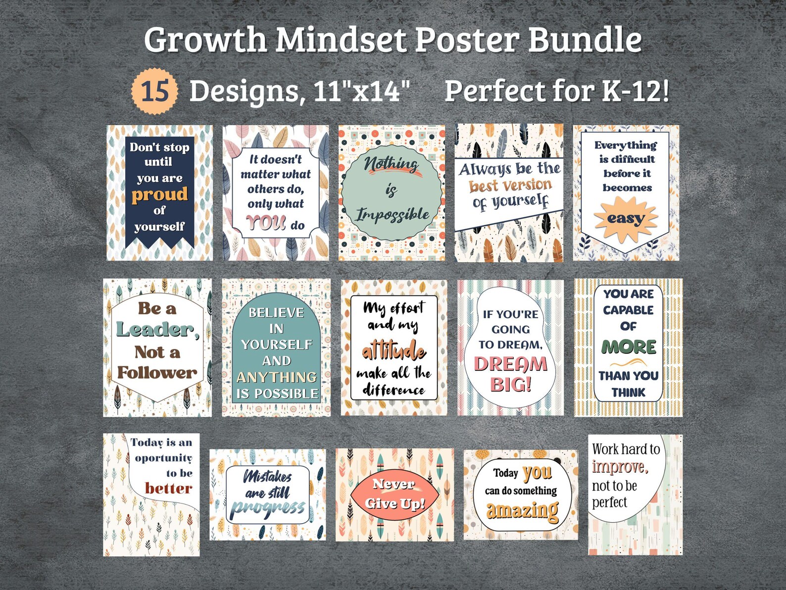 High School Boho Growth Mindset Poster Positive Classroom Motivational ...