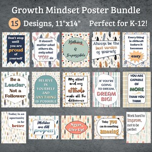 High School Boho Growth Mindset Poster Positive Classroom Motivational ...