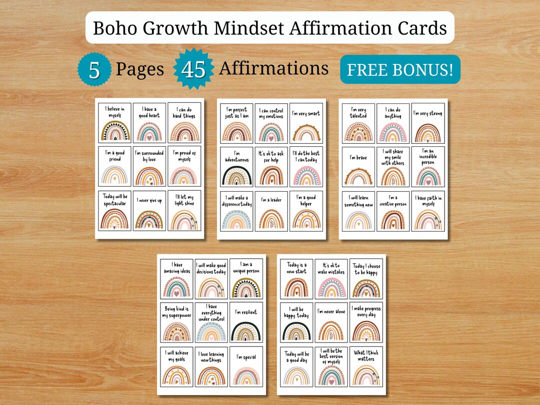 Bilingual Boho Growth Mindset Positive Affirmation Cards School ...