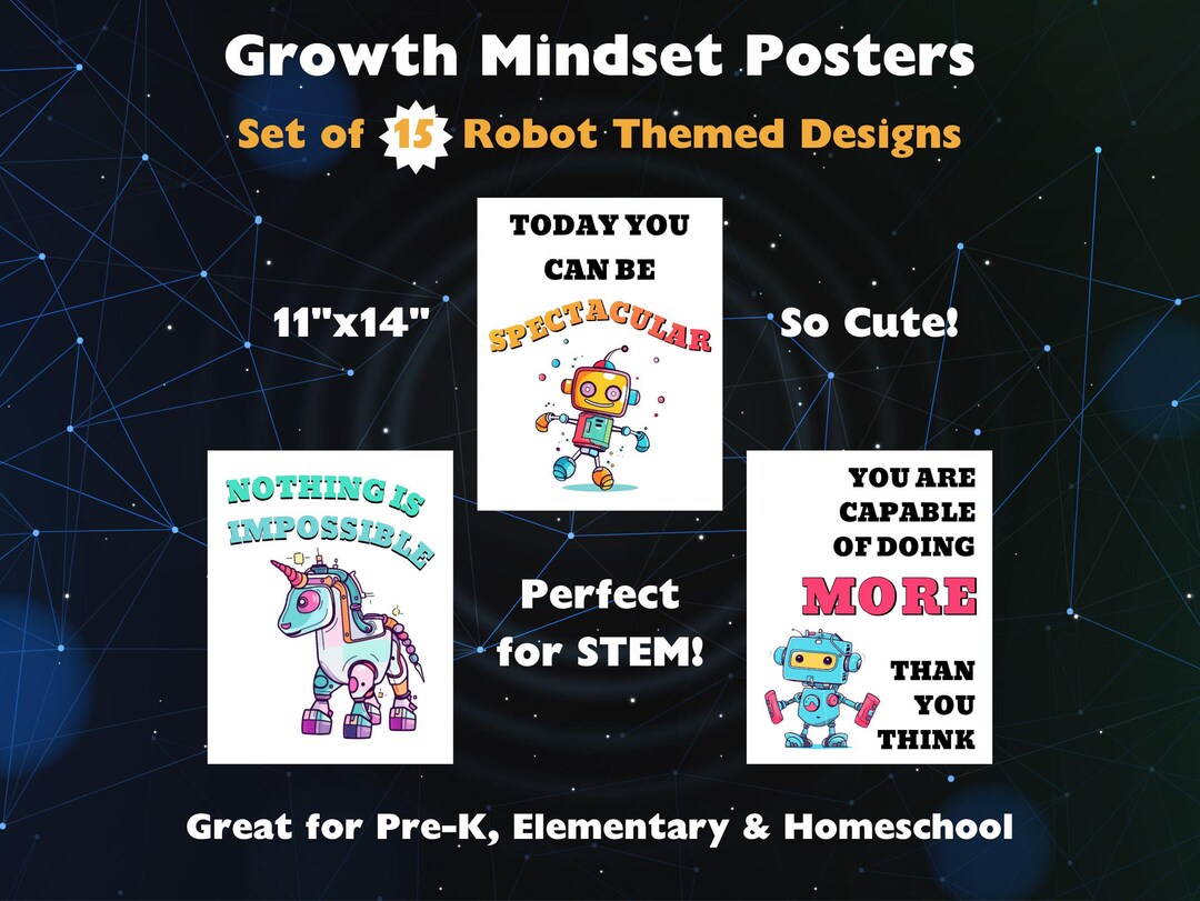 Robot Growth Mindset Poster STEM Class Elementary Motivation Classroom ...