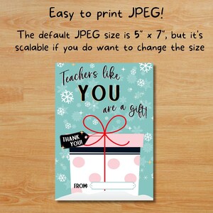 Teacher Christmas Gift Card Holder Printable, PTA PTO Teacher ...