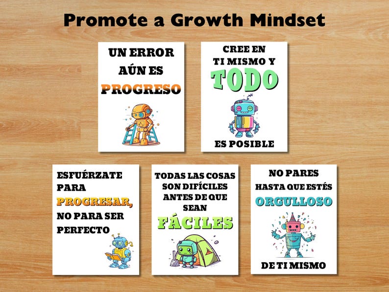 Spanish Growth Mindset Poster Set: STEM Robot Decor for Classroom - Etsy