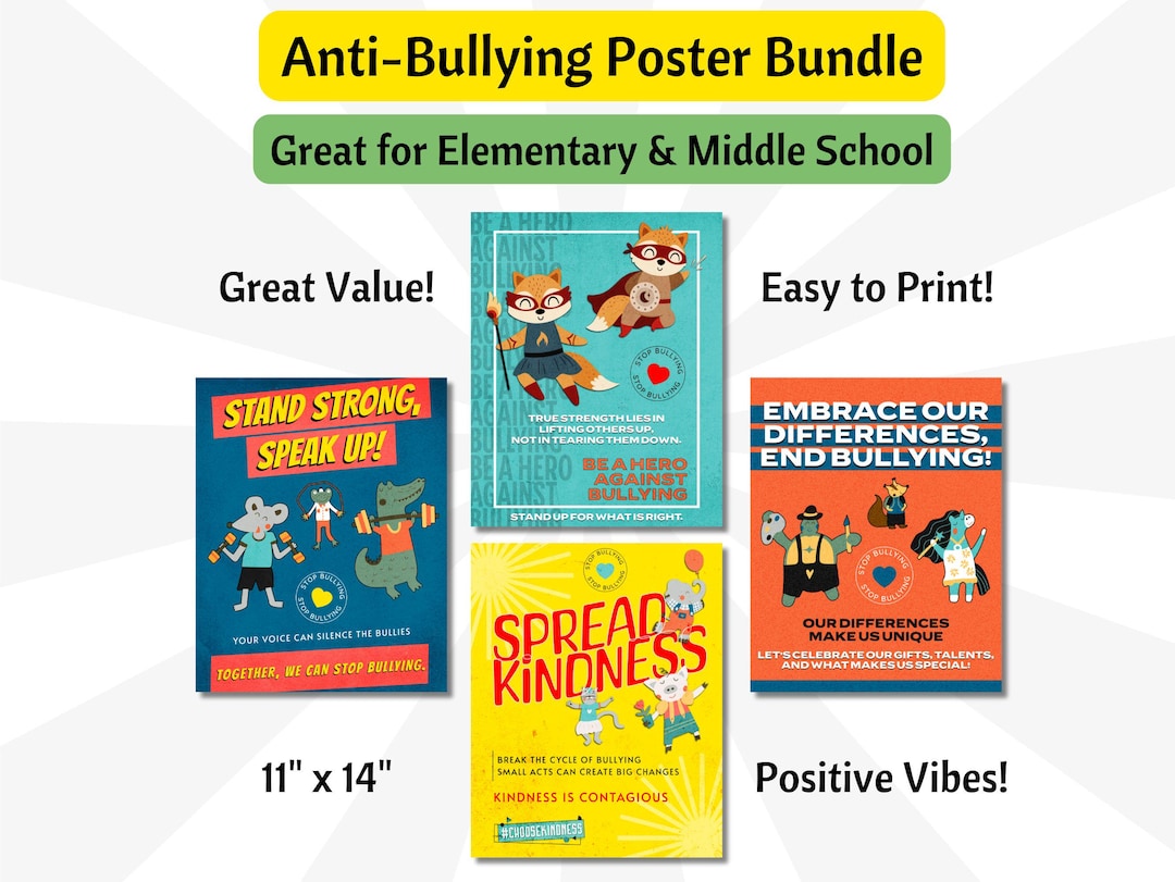 Anti Bully Classroom Posters Printable Bullying Prevention Counselor ...