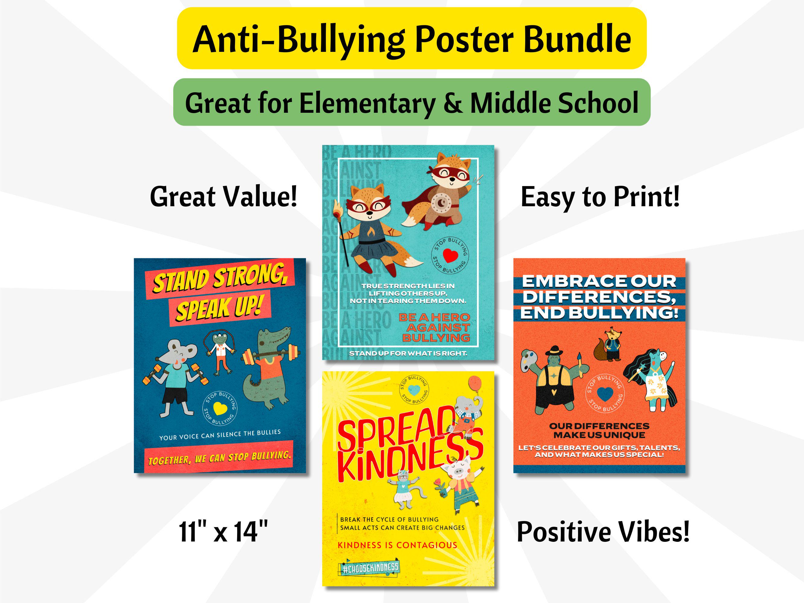Anti Bully Classroom Posters Printable Bullying Prevention Counselor ...