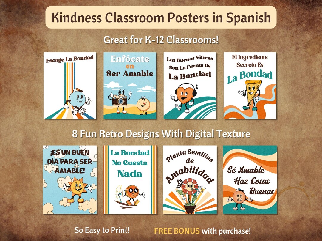 Spanish Kindness Poster Retro Spanish Classroom Motivational Decor ...