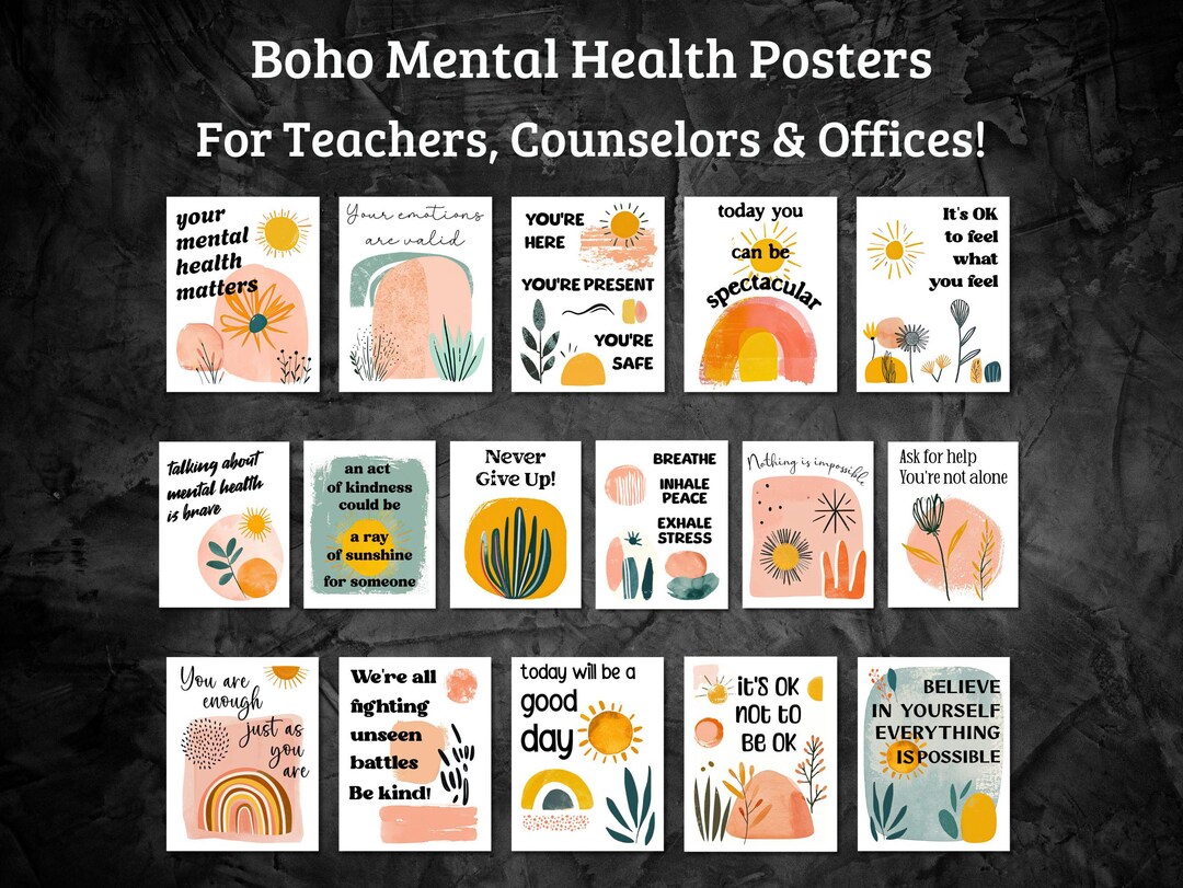 Boho Mental Health Poster Printable Growth Mindset Decor High School ...