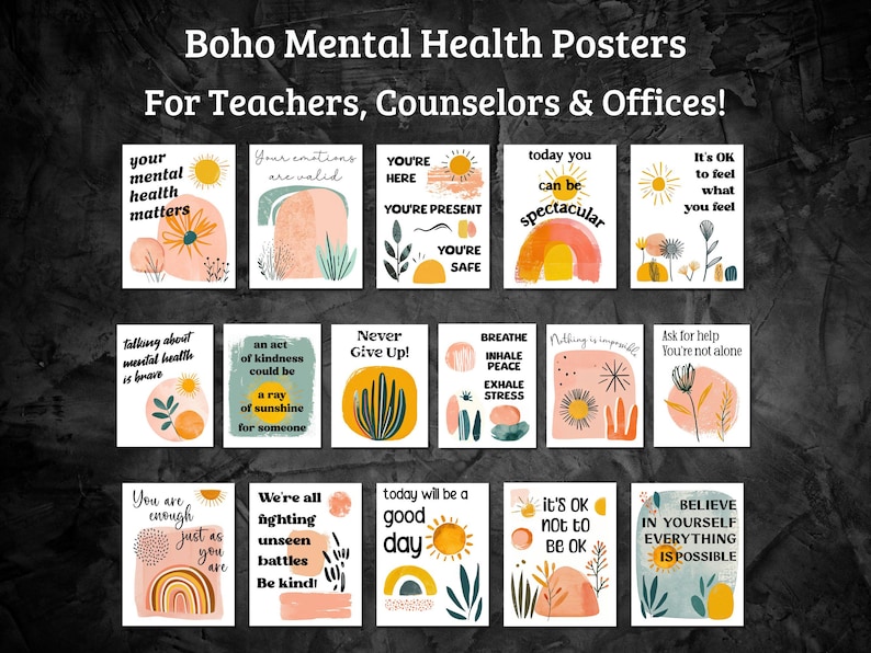 Boho Mental Health Poster Printable Growth Mindset Decor High School ...