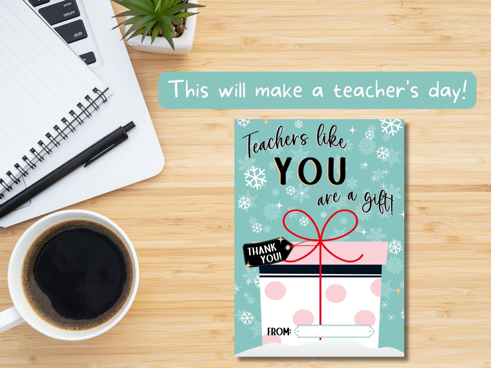 Teacher Christmas Gift Card Holder Printable, PTA PTO Teacher ...