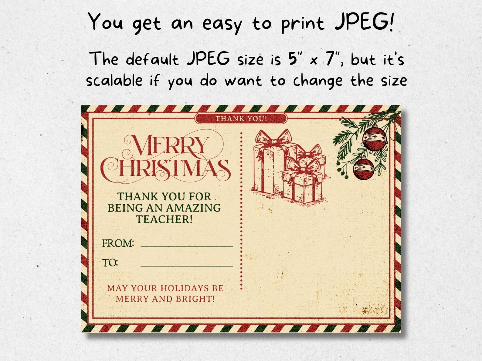 Teacher Christmas Gift Card Holder Printable, PTA PTO Teacher ...