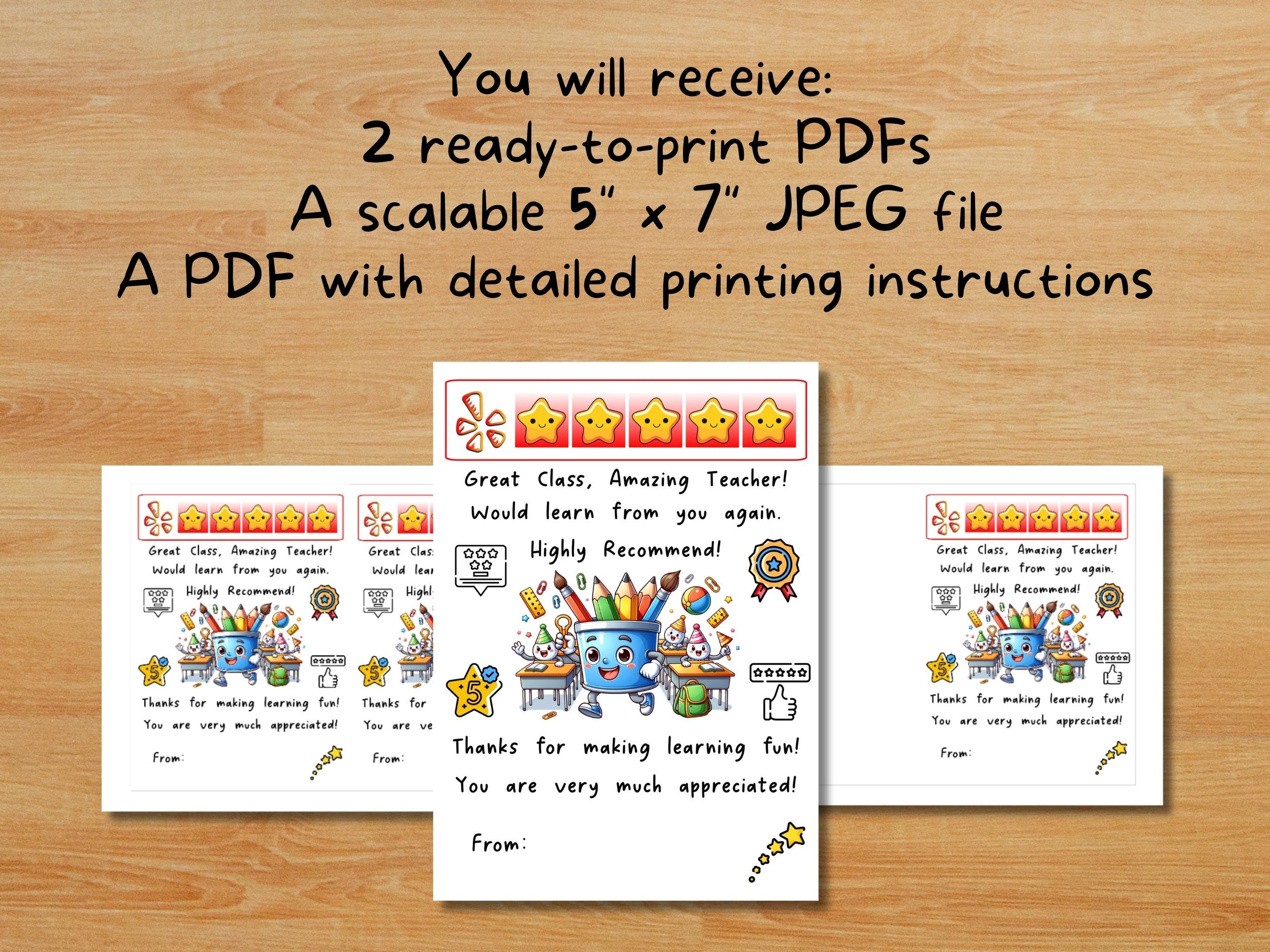 Funny Teacher Thank You Card Printable Teacher Appreciation Card Five ...