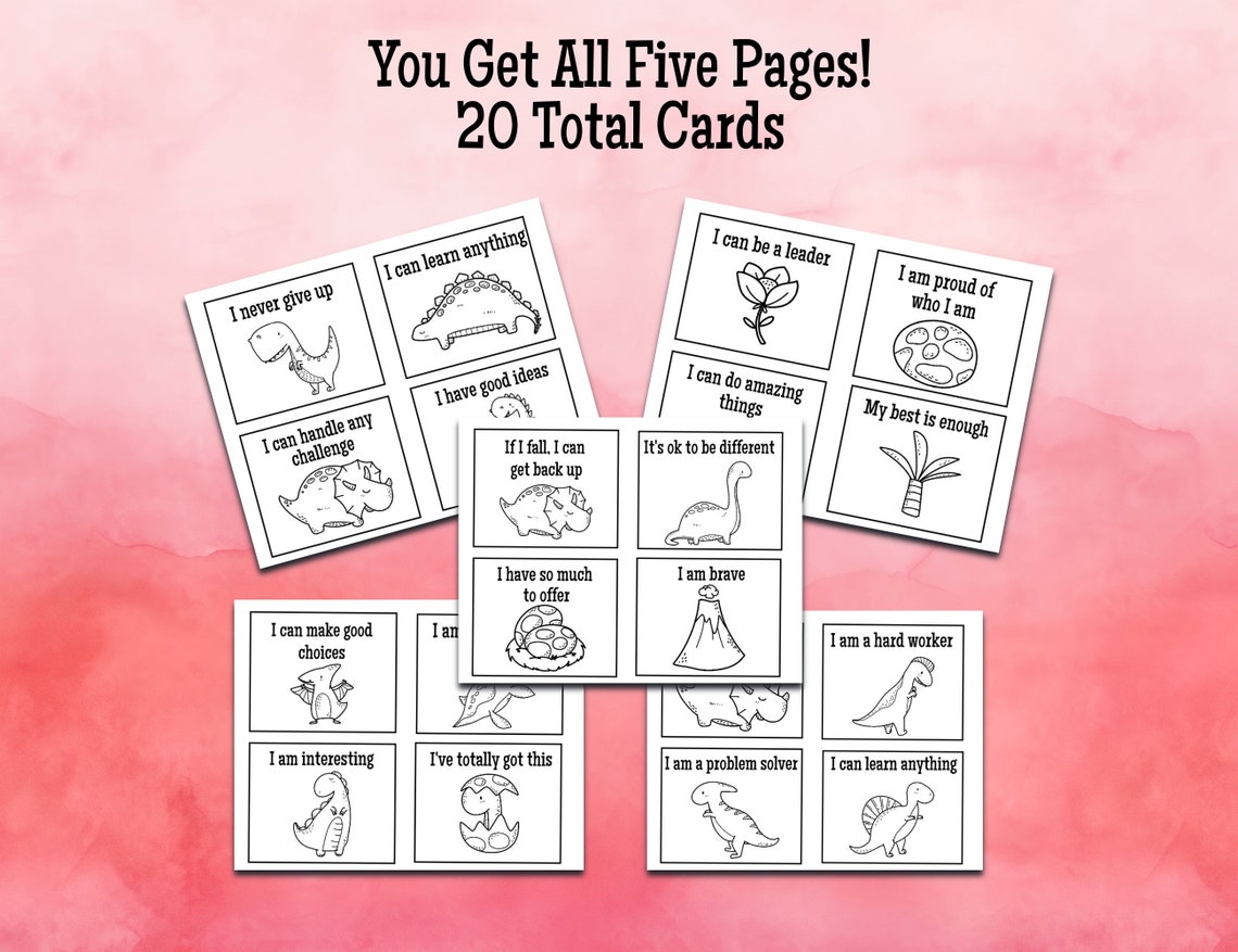 Coloring Affirmation Cards Printable Dinosaur Coloring Pages for Kids ...