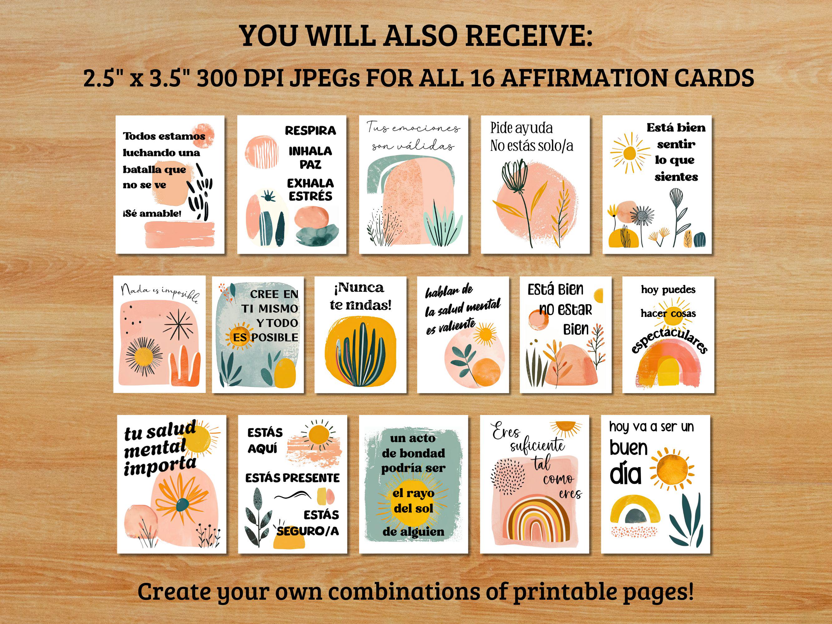 Spanish Mental Health Positive Affirmation Cards: Printable Cards for ...