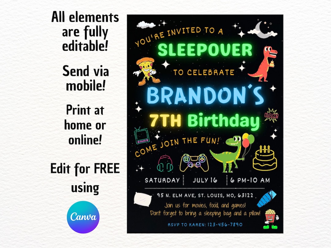 Boy Sleepover Birthday Invitation Template Printable Editable ...
