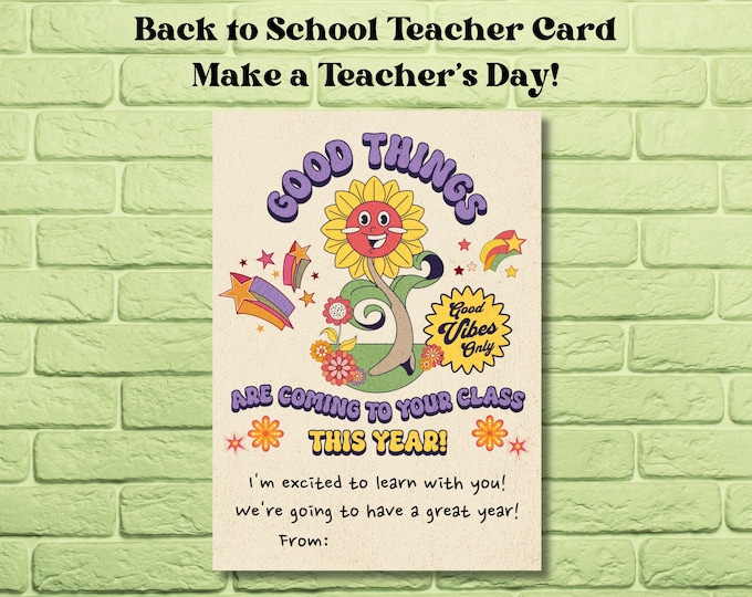 Back to School Card, First Day of School, Card for Teacher, Retro ...