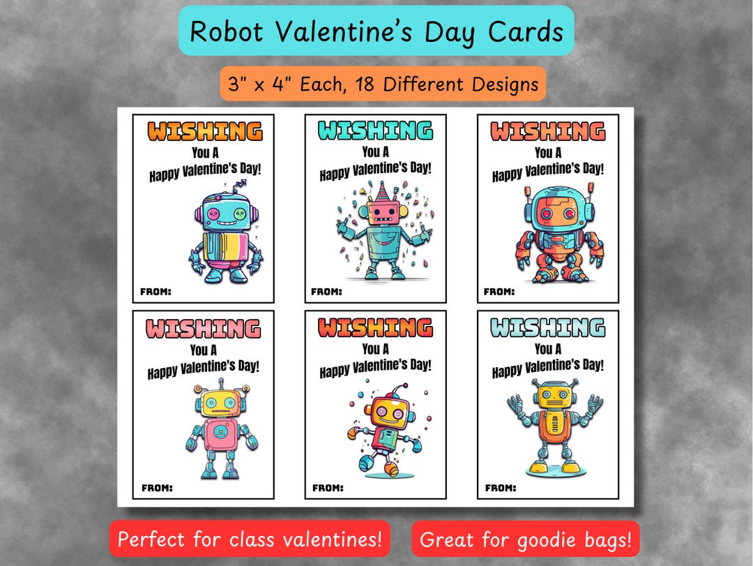 Robot Valentine's Day Cards for Boys Printable Elementary STEM ...
