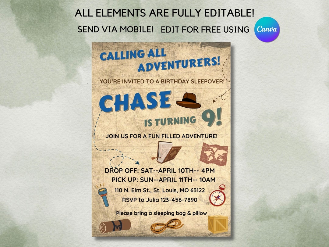 Boy Sleepover Invitation Editable Boy Sleepover Birthday Party Invite ...