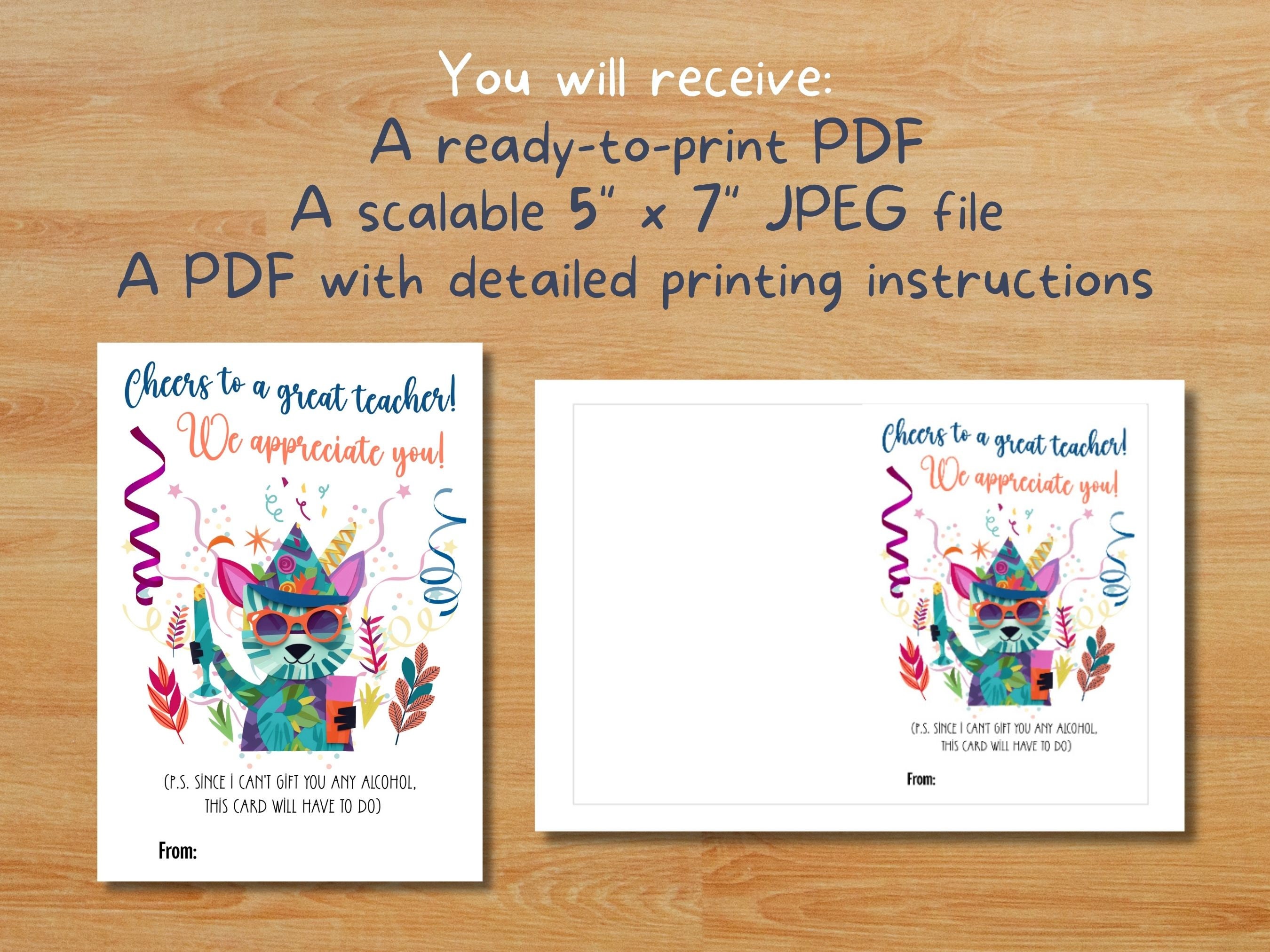 Funny Teacher Appreciation Card Printable, Teacher Thank You Card ...