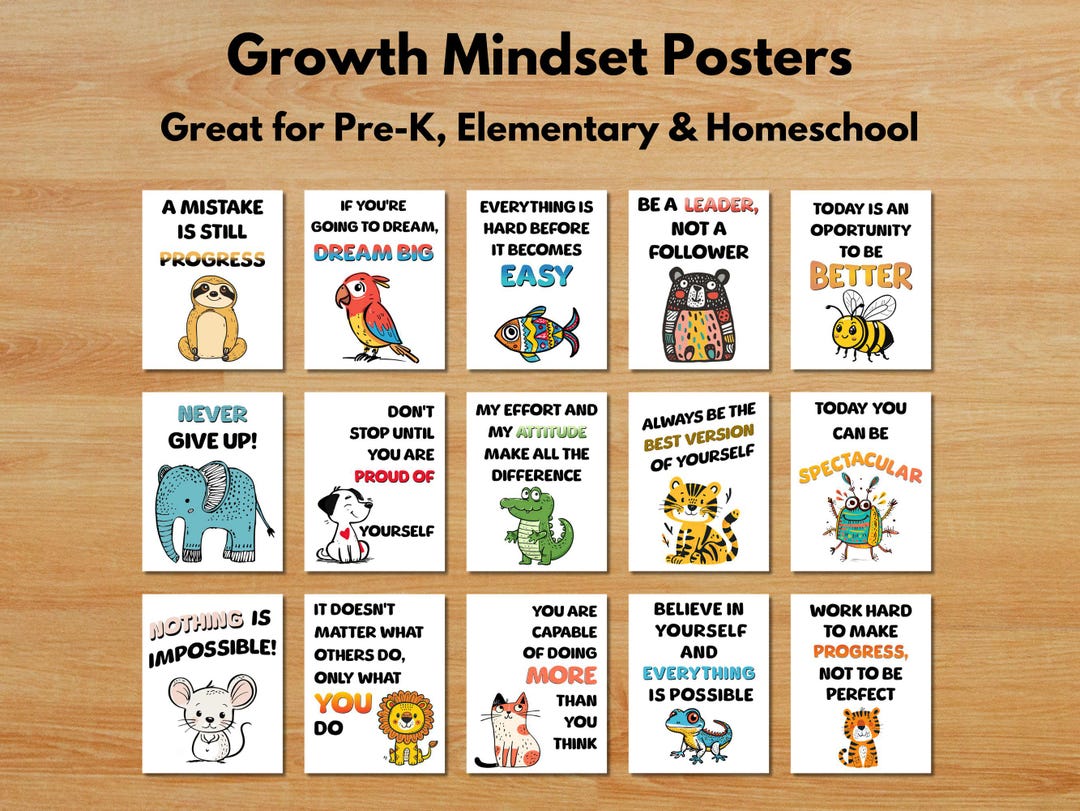 Growth Mindset Poster Elementary Motivation Classroom Decor Animal ...