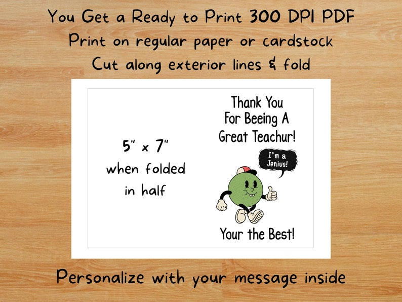 Funny Teacher Appreciation Card: Printable Witty Sarcastic Thank You ...