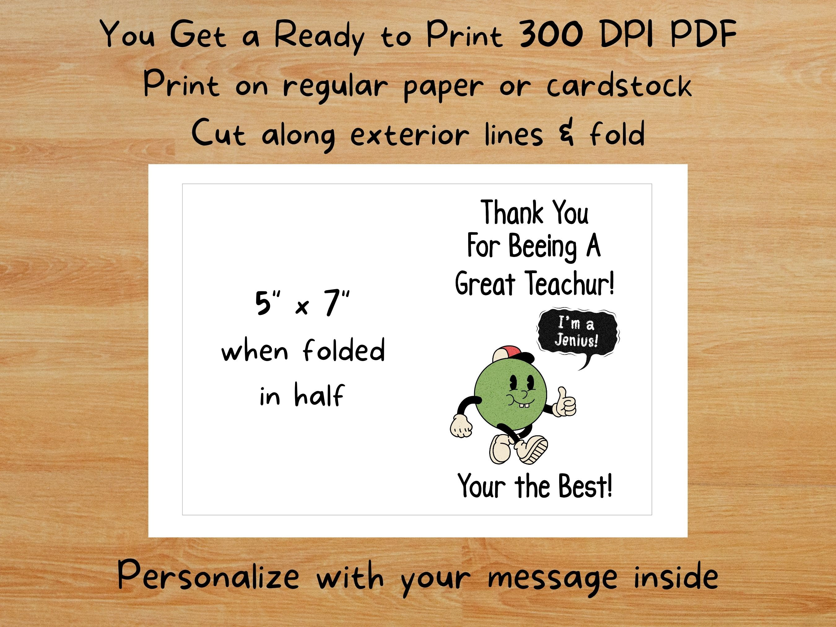 Funny Teacher Appreciation Card, Printable Teacher Thank You Card ...