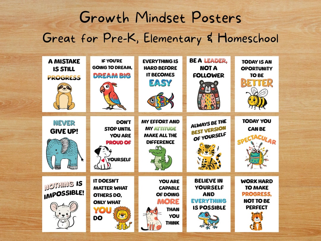 Growth Mindset Poster Elementary Motivation Classroom Decor Animal ...