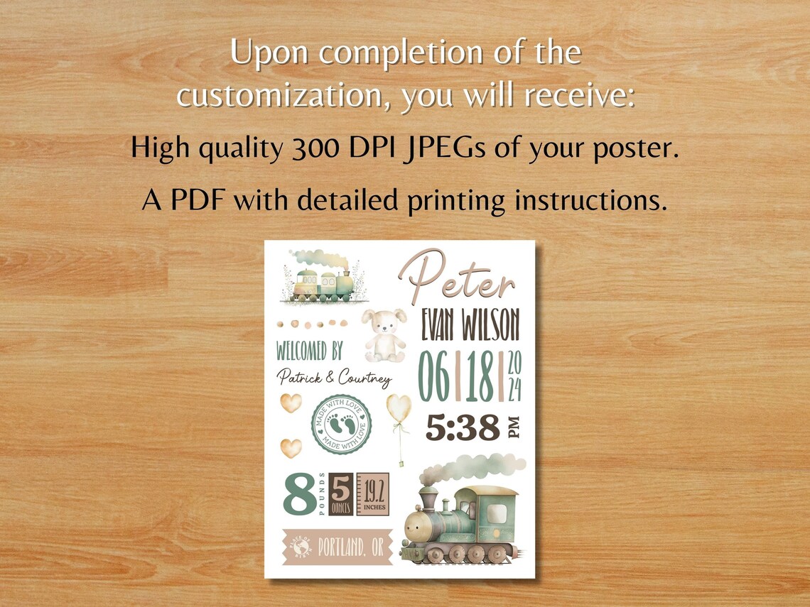 Custom Birth Stats Poster Printable, Birth Announcement Boy ...