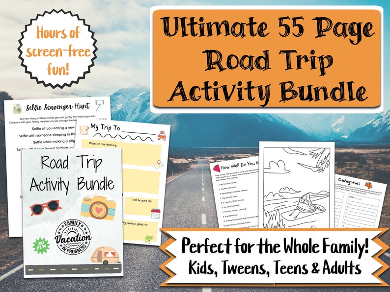 Road Trip Games Printable Travel Activity Pack, Road Trip Activity Book ...