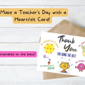 Cute Teacher Thank You Card: Printable Elementary Teacher Appreciation ...