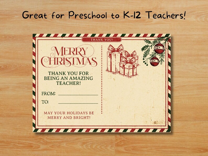 Teacher Christmas Gift Card Holder Printable, PTA PTO Teacher ...