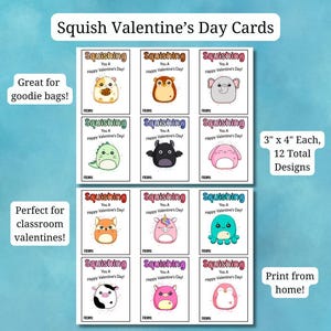 Squish Valentine's Day Cards Printable Elementary Classroom Cute ...