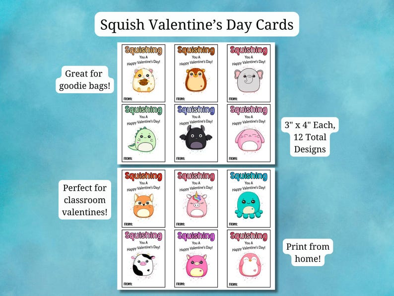 Squish Valentine's Day Cards Printable Elementary Classroom Cute ...