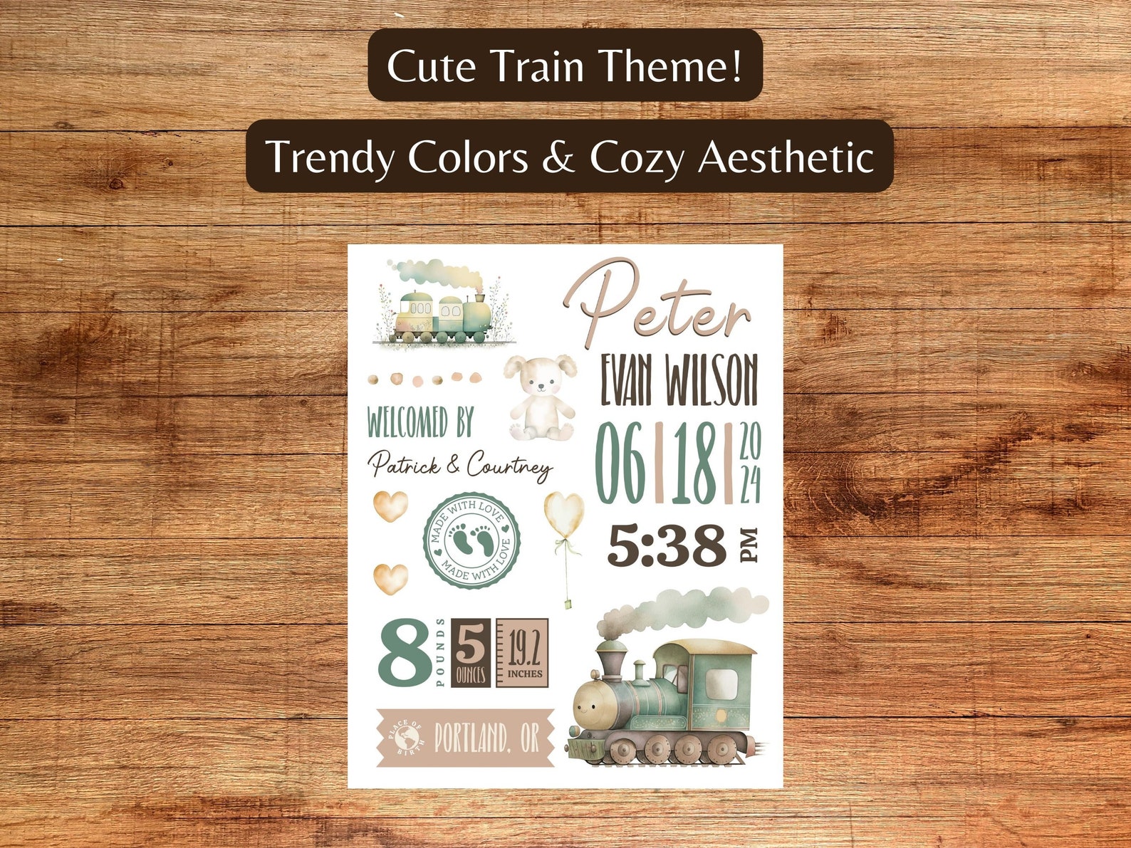 Custom Birth Stats Poster Printable, Birth Announcement Boy ...