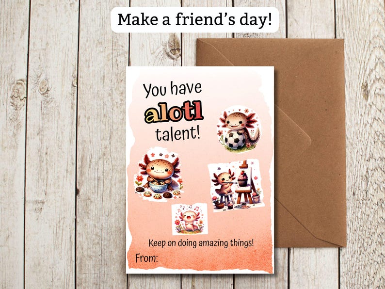 Positive Axolotl Card Printable Valentine's Day Goodie Bag Tag Cute ...