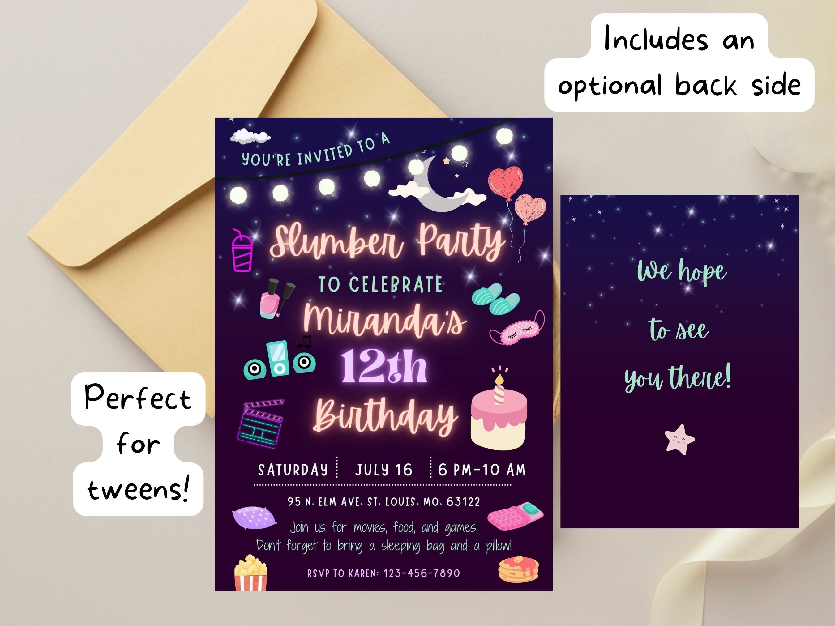 Slumber Party Invitation Printable Editable, Sleepover Party, Pajama ...