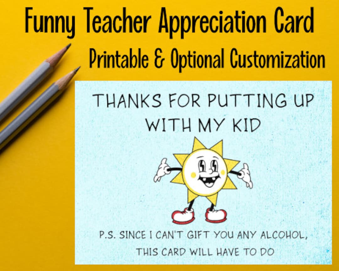 Funny Teacher Appreciation Card Printable Teacher Thank You - Etsy