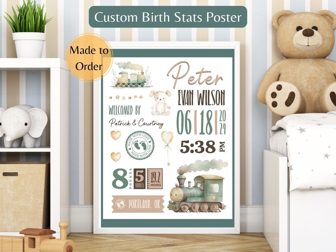 Custom Birth Stats Poster Printable, Birth Announcement Boy ...