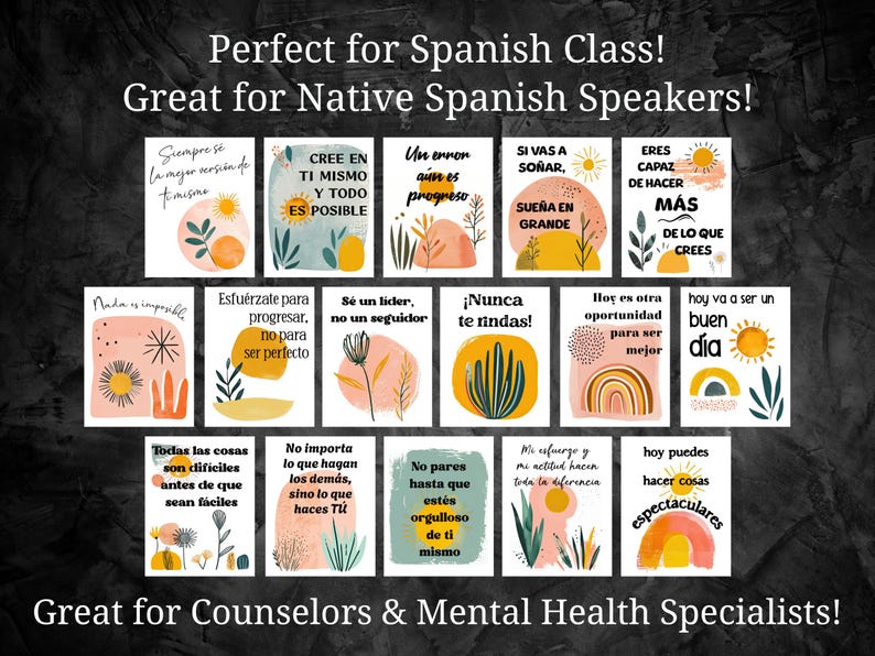 Spanish Growth Mindset Positive Affirmation Cards Spanish Class Boho ...