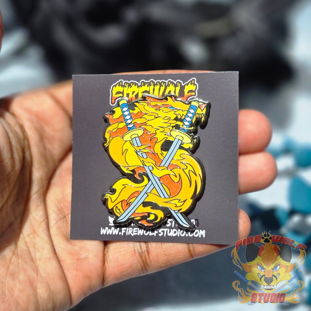 Fire Wolf Dual Sword Enamel Pin - Etsy