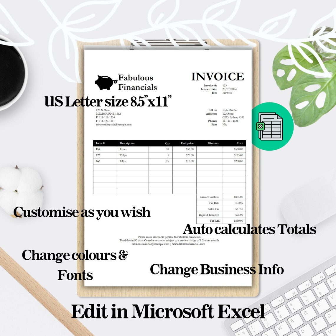 Invoice Template Excel Editable for Spreadsheet Budget Small Business ...